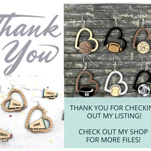 Football Heart Earrings SVG File | Laser Cut Sports Jewelry for ...