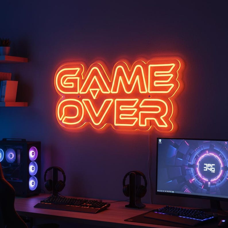 Game Over LED Neon Sign, Gamer Room Wall Decor, Gaming Setup Light - Etsy