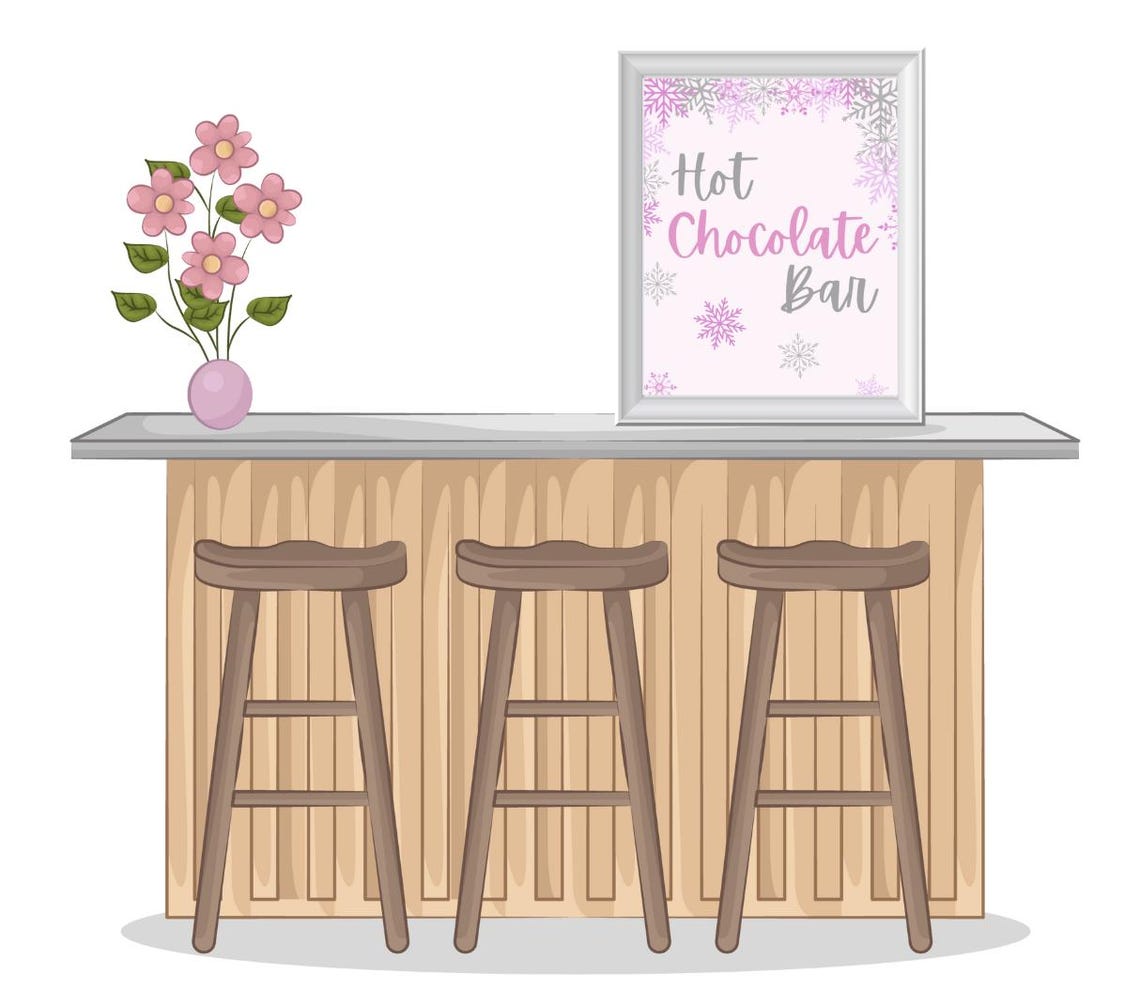Hot Chocolate Bar Sign & Toppings Labels, Pink Winter Onederland ...