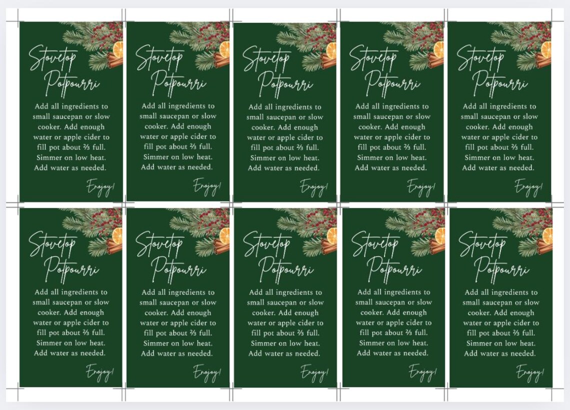 Stovetop Potpourri Label With Directions, Instant Download. Multiple ...