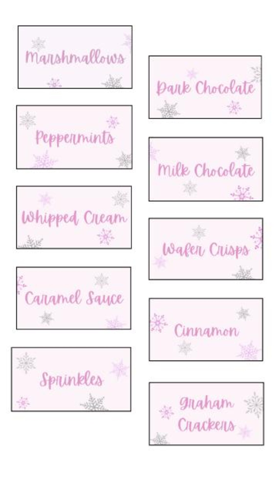 Hot Chocolate Bar Sign & Toppings Labels, Pink Winter Onederland ...