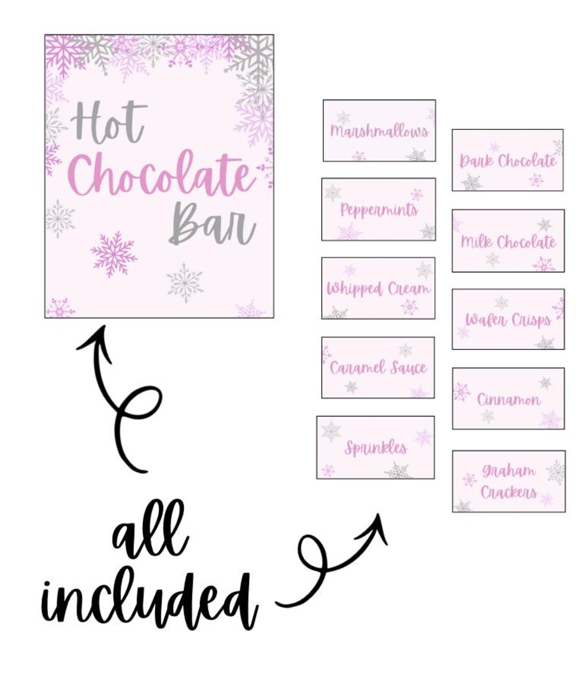 Hot Chocolate Bar Sign & Toppings Labels, Pink Winter Onederland ...