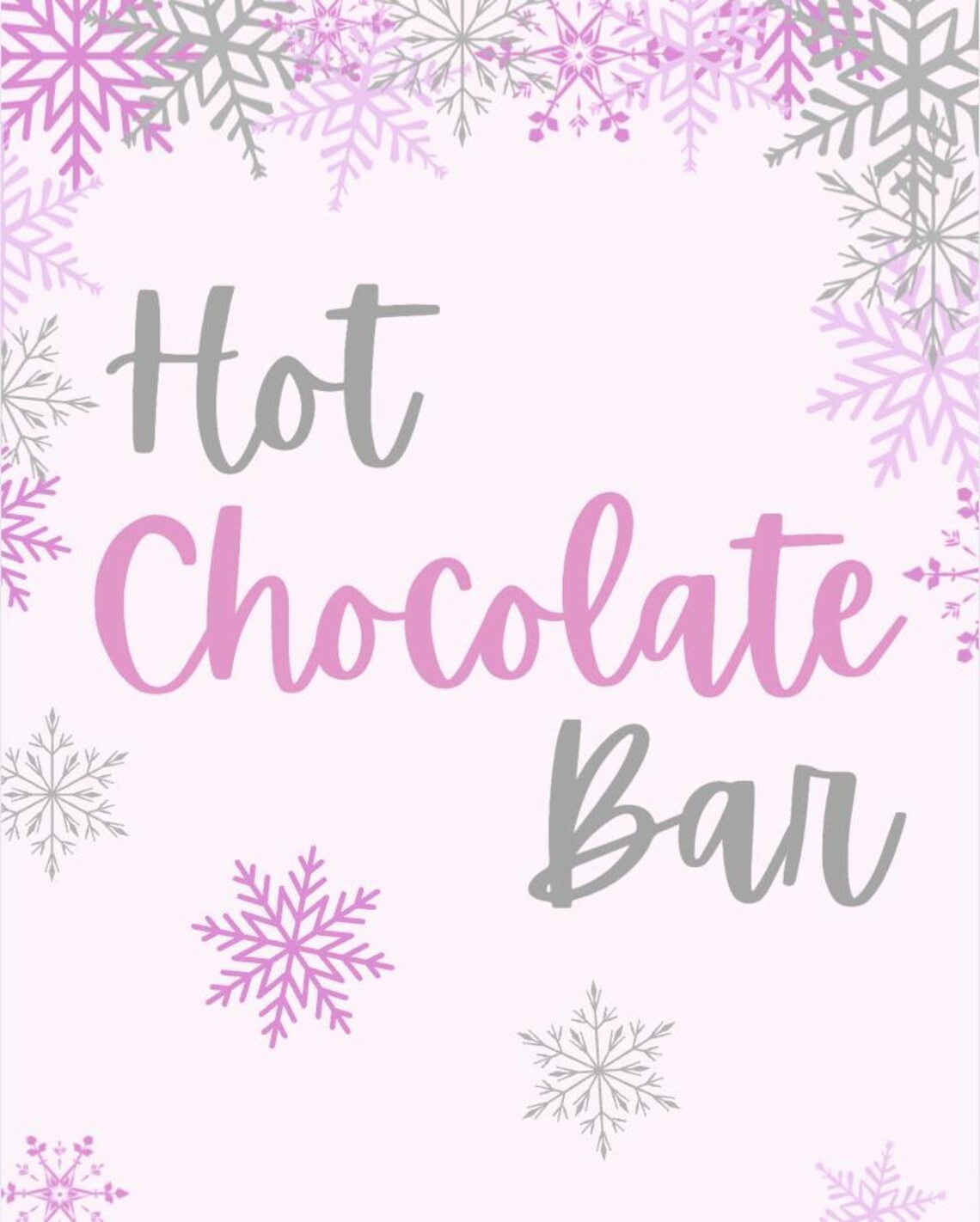 Hot Chocolate Bar Sign & Toppings Labels, Pink Winter Onederland ...
