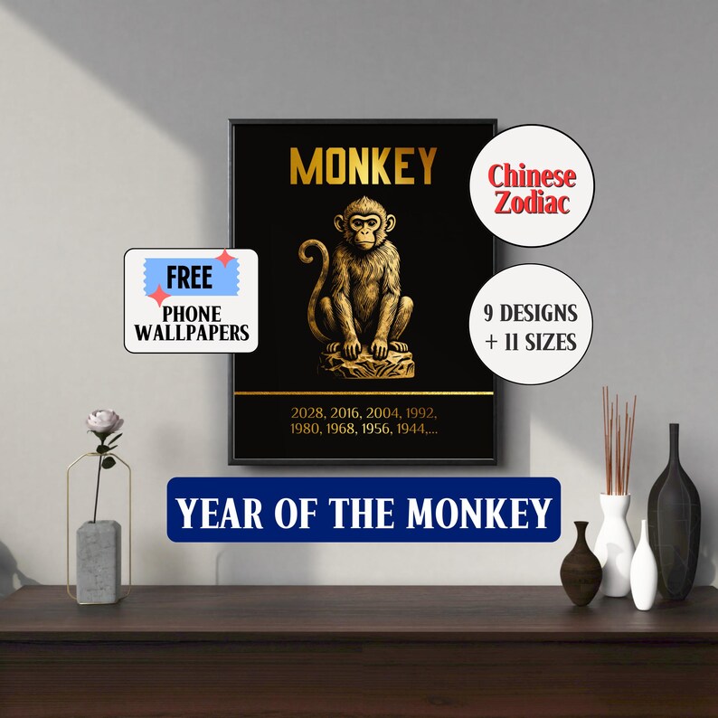 Monkey Zodiac Print: Chinese Zodiac Art (digital Download) - Etsy