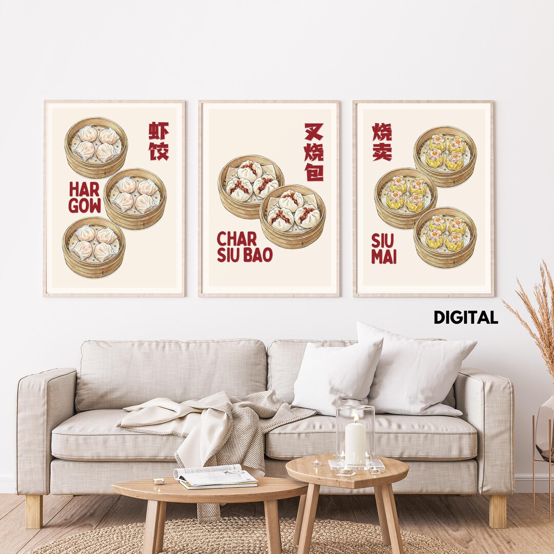 Dim Sum Wall Art Set of 3 | Chinese Food Prints | Kitchen & Dining ...