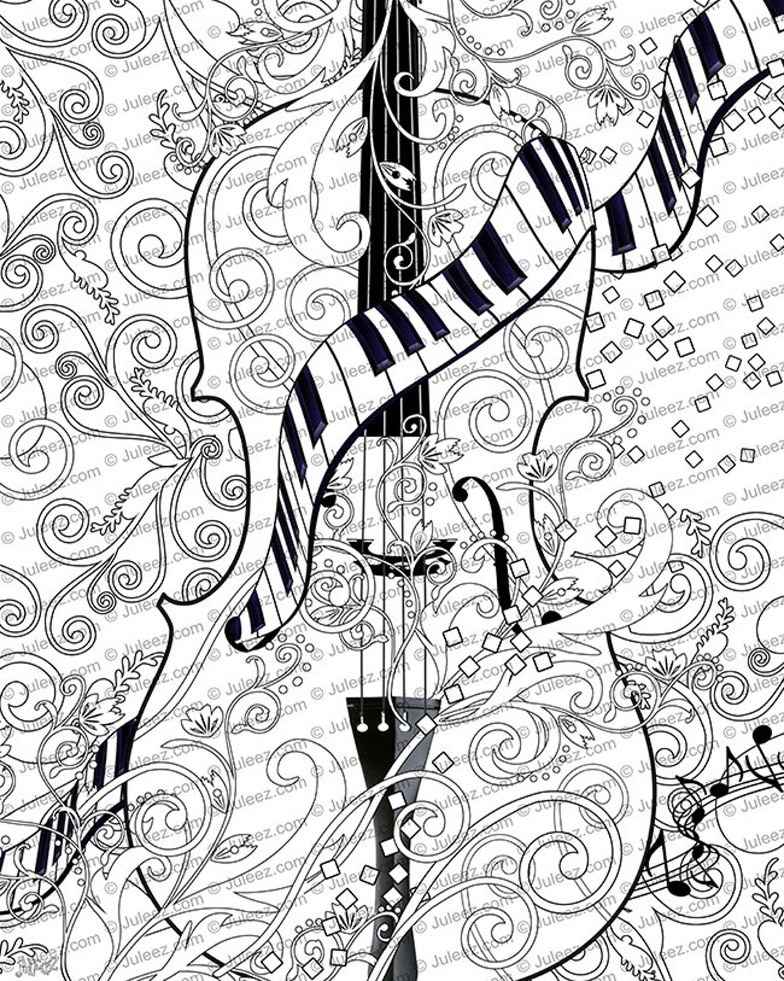 3 Printable Coloring Posters, Adult Coloring Page, Set of 3 Violin Art ...