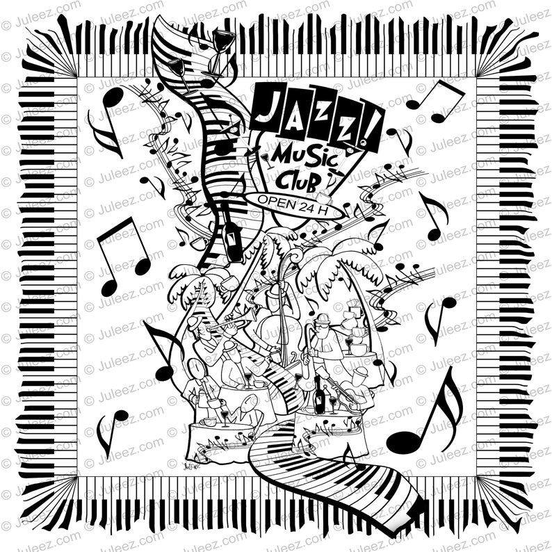 Set of 3, Printable Coloring Poster, Digital Download, Music Print ...