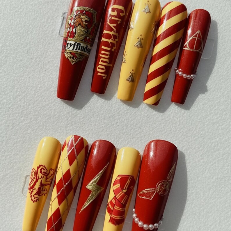 Red Gold Wizard Press on Nails: Fantasy Cosplay Nail Set - Etsy