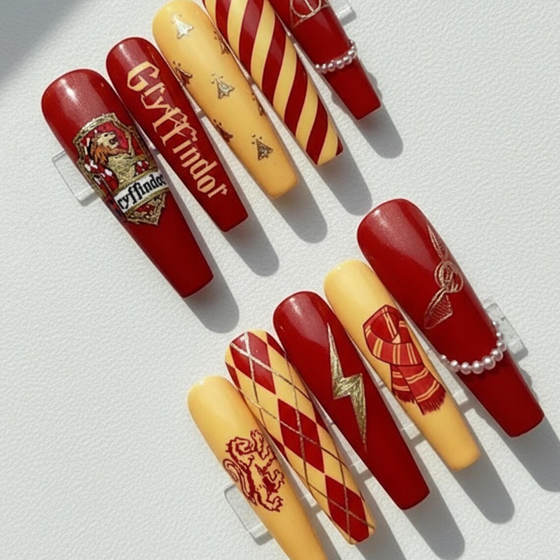 Red Gold Wizard Press on Nails: Fantasy Cosplay Nail Set - Etsy
