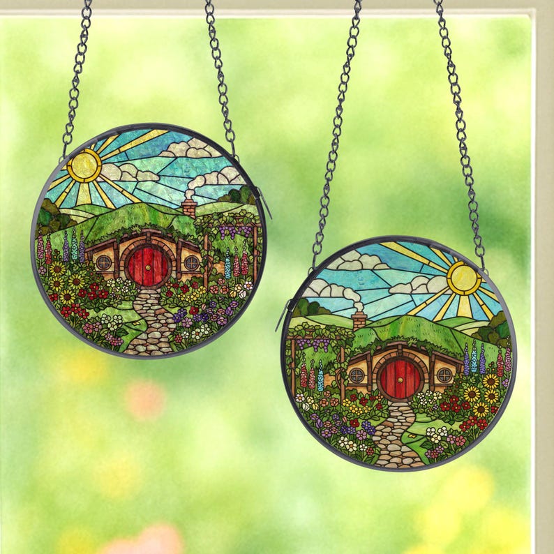 Hobbit Hole Inspired Stained Glass Suncatcher – Fantasy Cottage Window ...