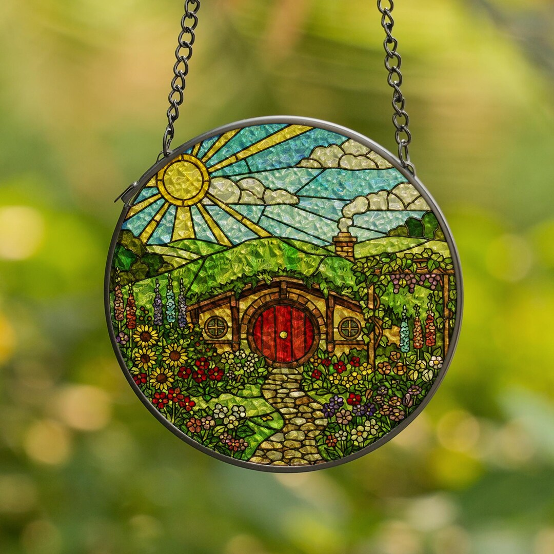 Hobbit Hole Inspired Stained Glass Suncatcher – Fantasy Cottage Window ...