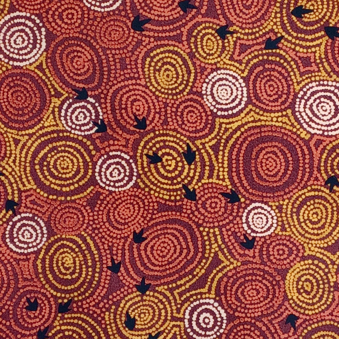 1 Yard Balarinji BIRD FOOTPRINT CIRCLES Rust Aboriginal Indigenous ...