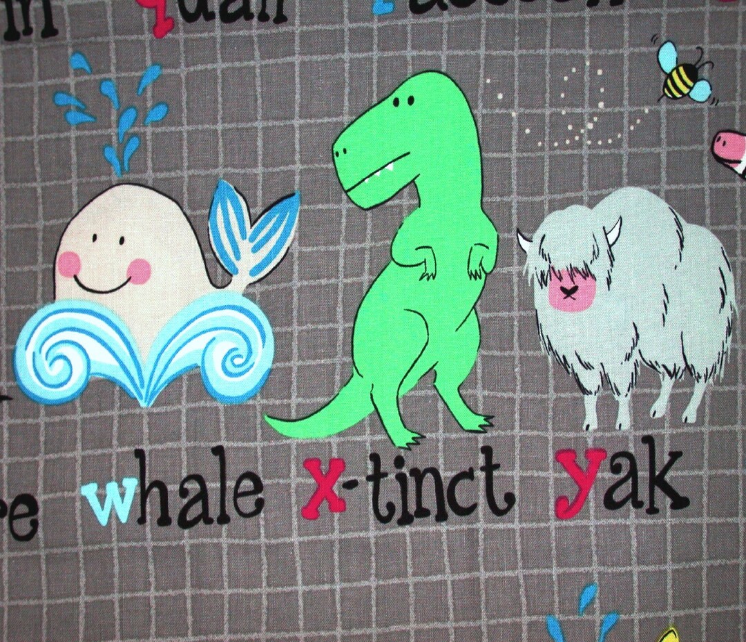 25" X 44" Panel - 2 Full Alphabets ABC WITH ME Grey Animal Owl Cat Bear ...