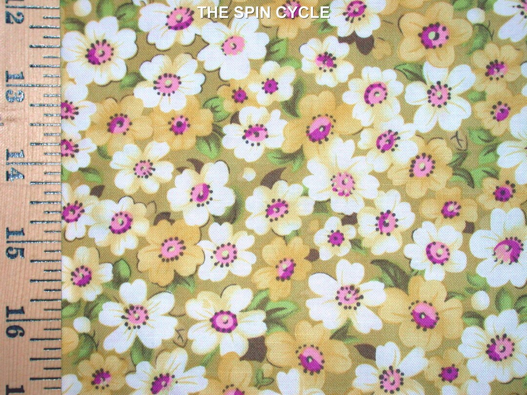 1/2YD Amy Butler GINGER BLISS Cherry Blossom Small Floral Bright Pastels Gold Cream Green Free ...