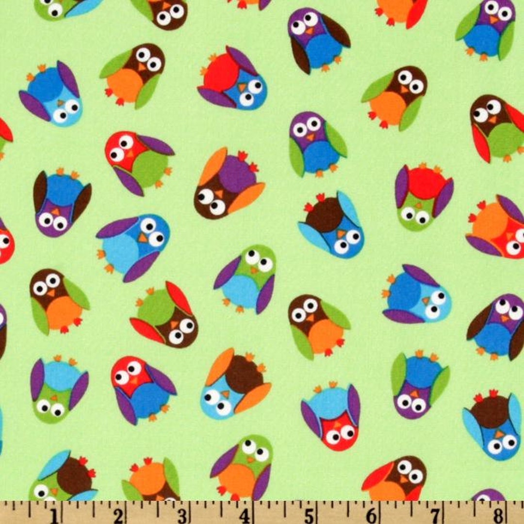 1 Fat Quarter TOSSED OWLS What a Hoot Lime Green Bright Kids Child ...