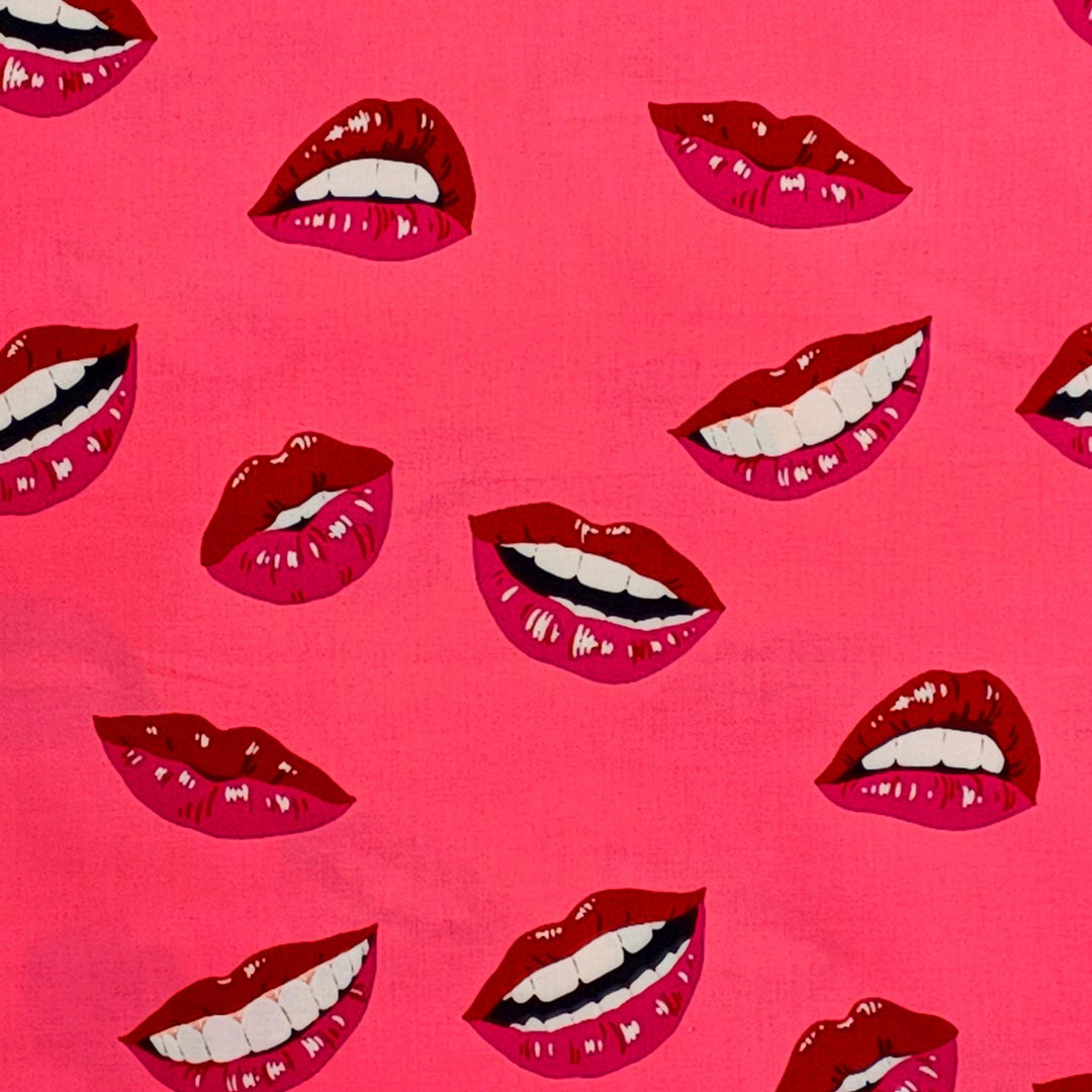1 Fat Quarter GIRL TALK LIPS Red Mouth Love Valentine's Day Hot Pink ...