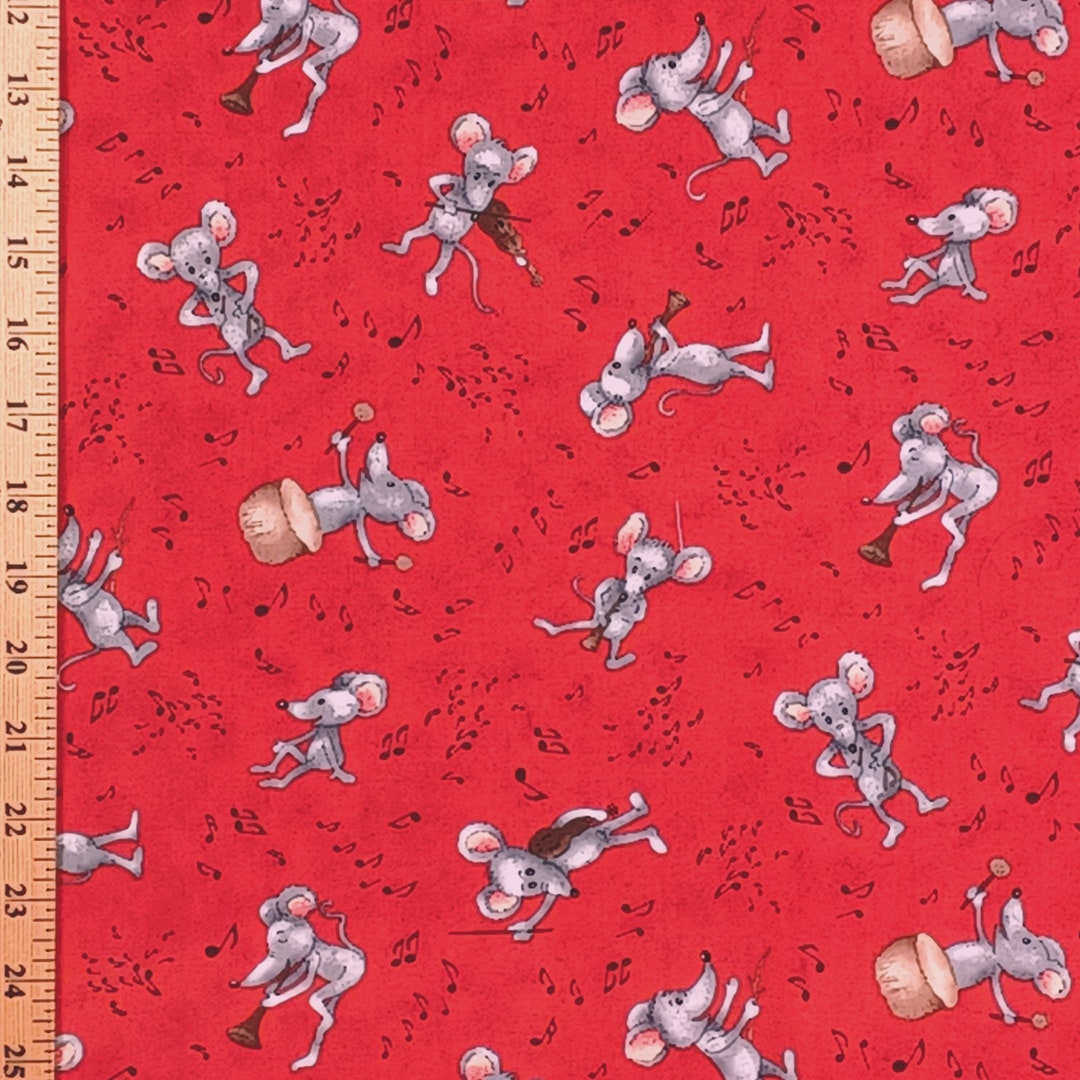 1 Fat Quarter Laurie Godin MUSICAL MICE BAND Mouse Red Notes ...