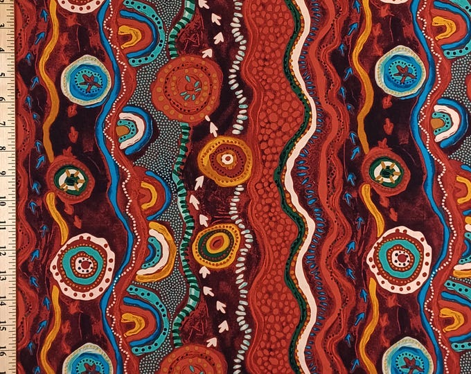12" X 44" Remnant Balarinji ABSTRACT SAND PAINTING Rust Teal Aboriginal ...
