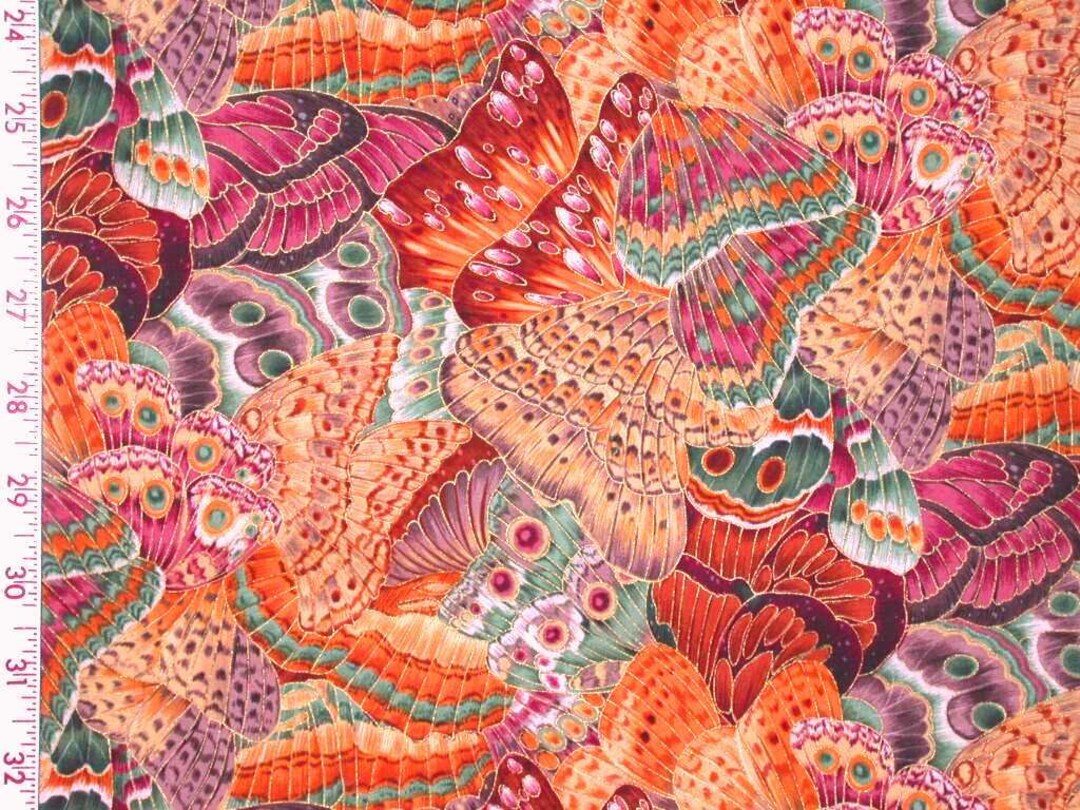 1 Fat Quarter BUTTERFLY WING COLLAGE Orange Gold Metallic - Etsy