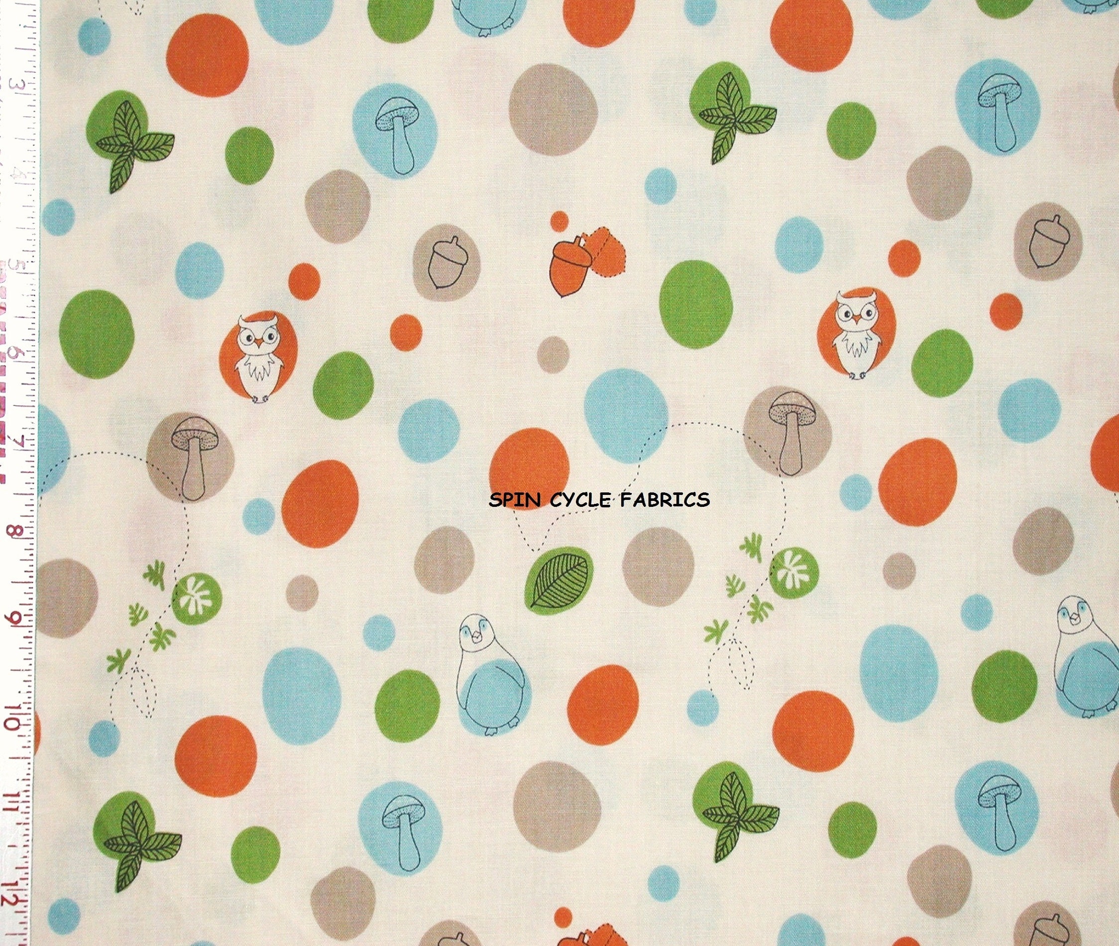 1 Yard Day at the Zoo ANIMAL POLKA DOT Toss Cream Acorn Owl | Etsy