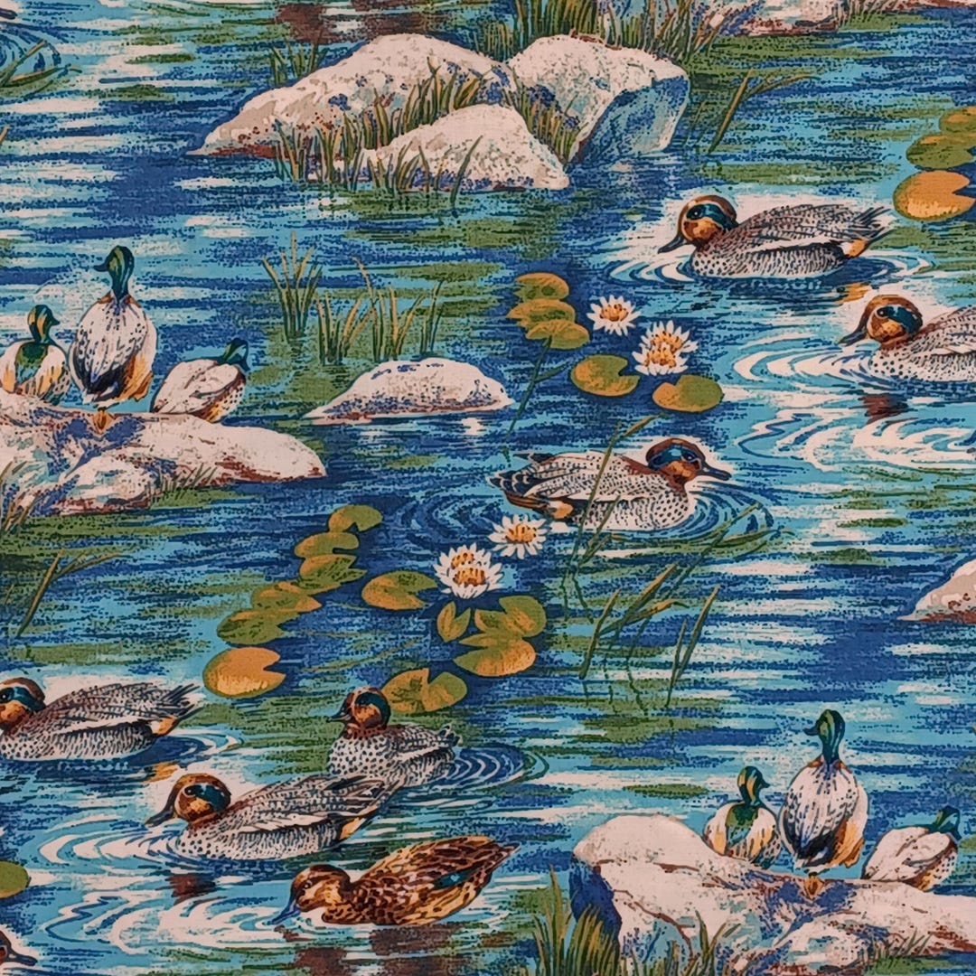 1 Yard DUCK BIRD POND Nature Study Waterlily Flowers Lake Mallards ...