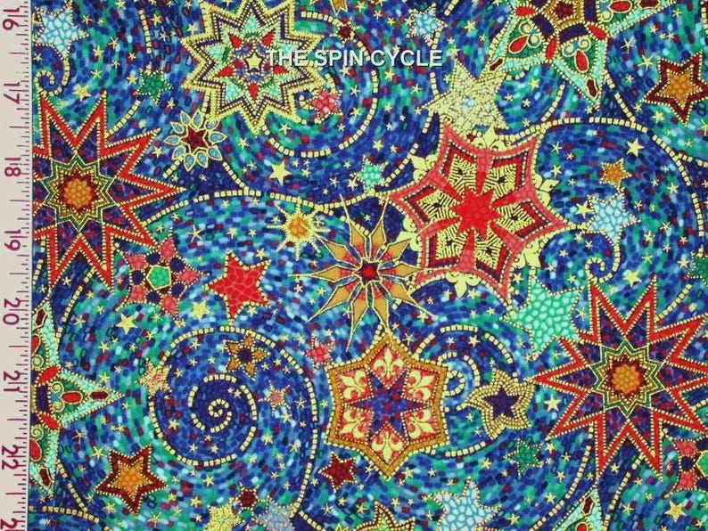 1 Fat Quarter Celestial MOSAIC STARRY NIGHT Peggy Toole Stars Swirls ...