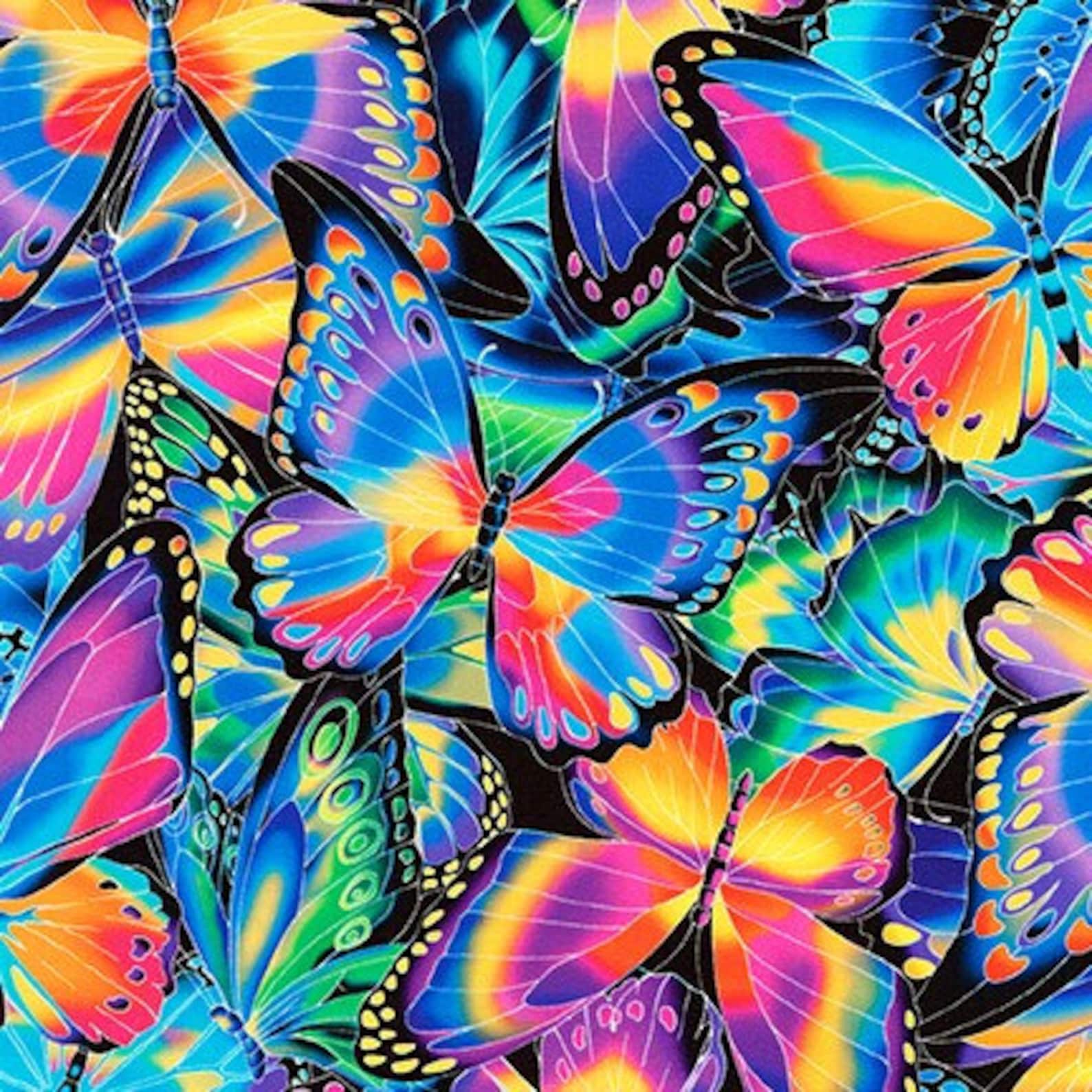 1 Yard Gorgeous BUTTERFLY COLLAGE Nature Studies Rainbow Digital ...