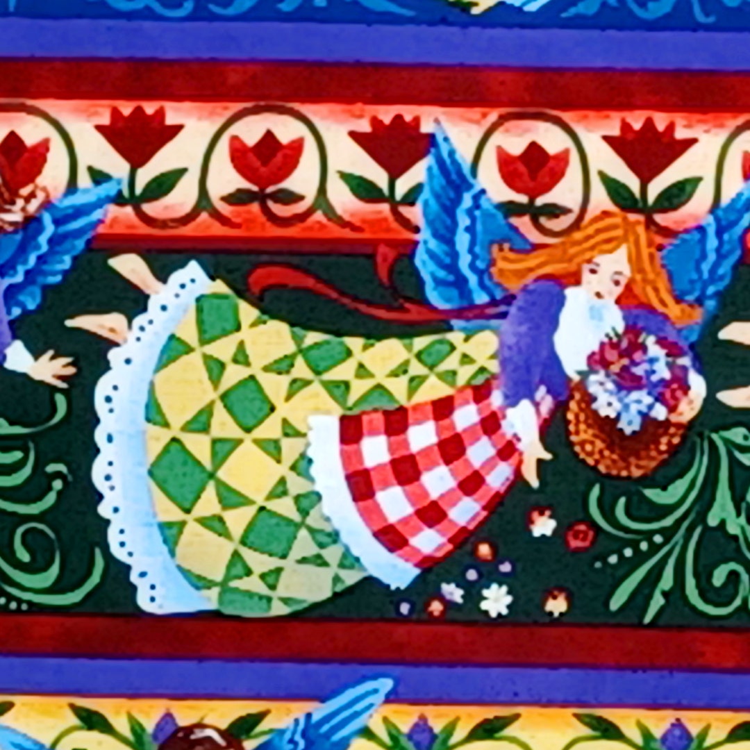 1 Yard Jim Shore COUNTRY HEART SEASONS Patchwork Engel Americana Country Tulpen Streifen Feen ...