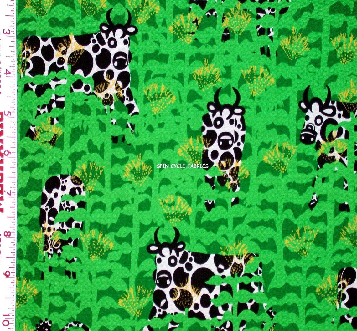 1 Fat Quarter COWS in the CORN Polka Dot Bovine Moo Chic Summer Farm ...