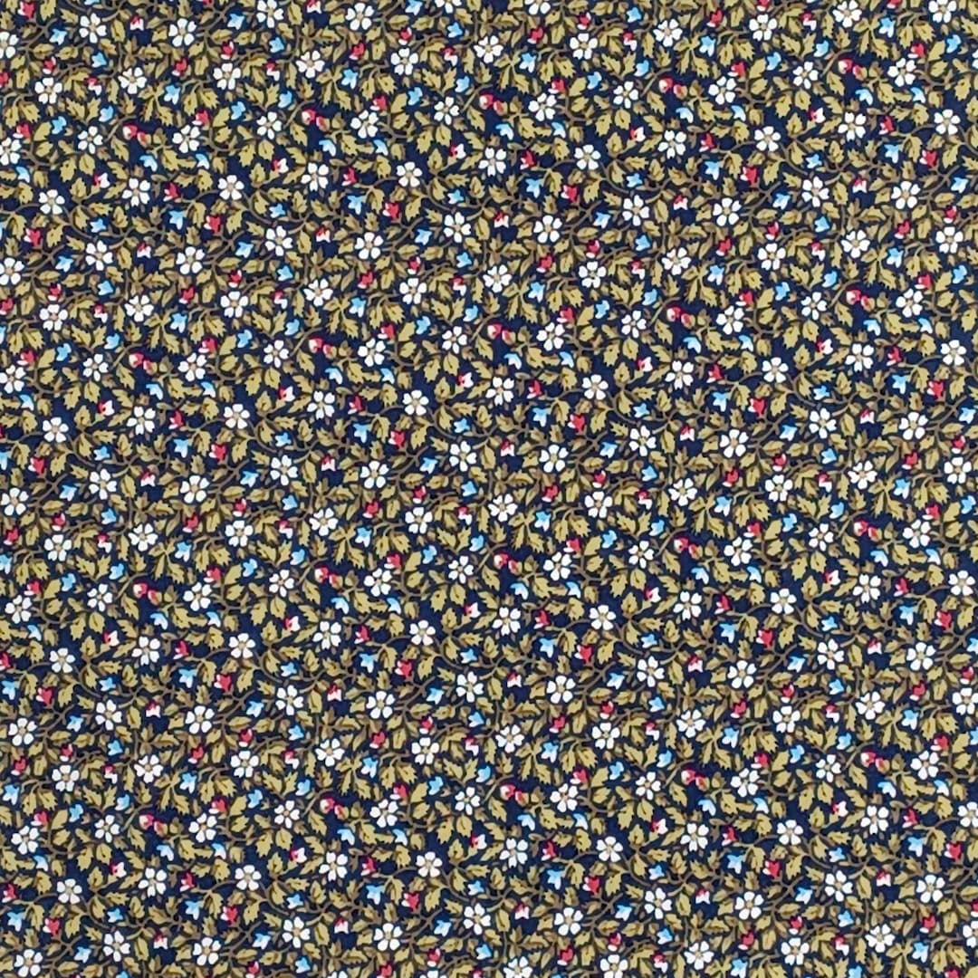 1 Yard CALICO FLOWER COLLAGE Ozark Calicos Dark Delicate Cottage Style ...