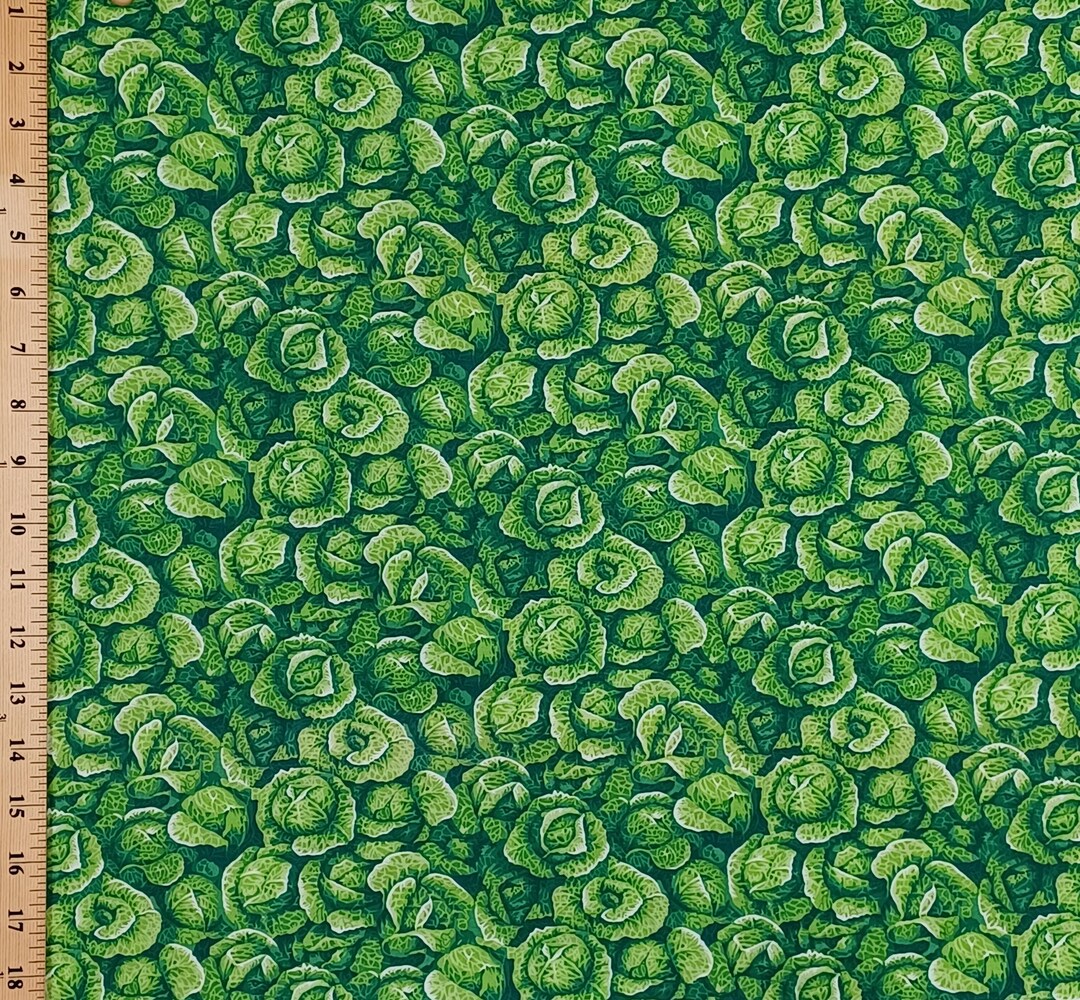 1 Fat Quarter CABBAGE COLLAGE Garden Green Vegetables Summer Farmer's ...