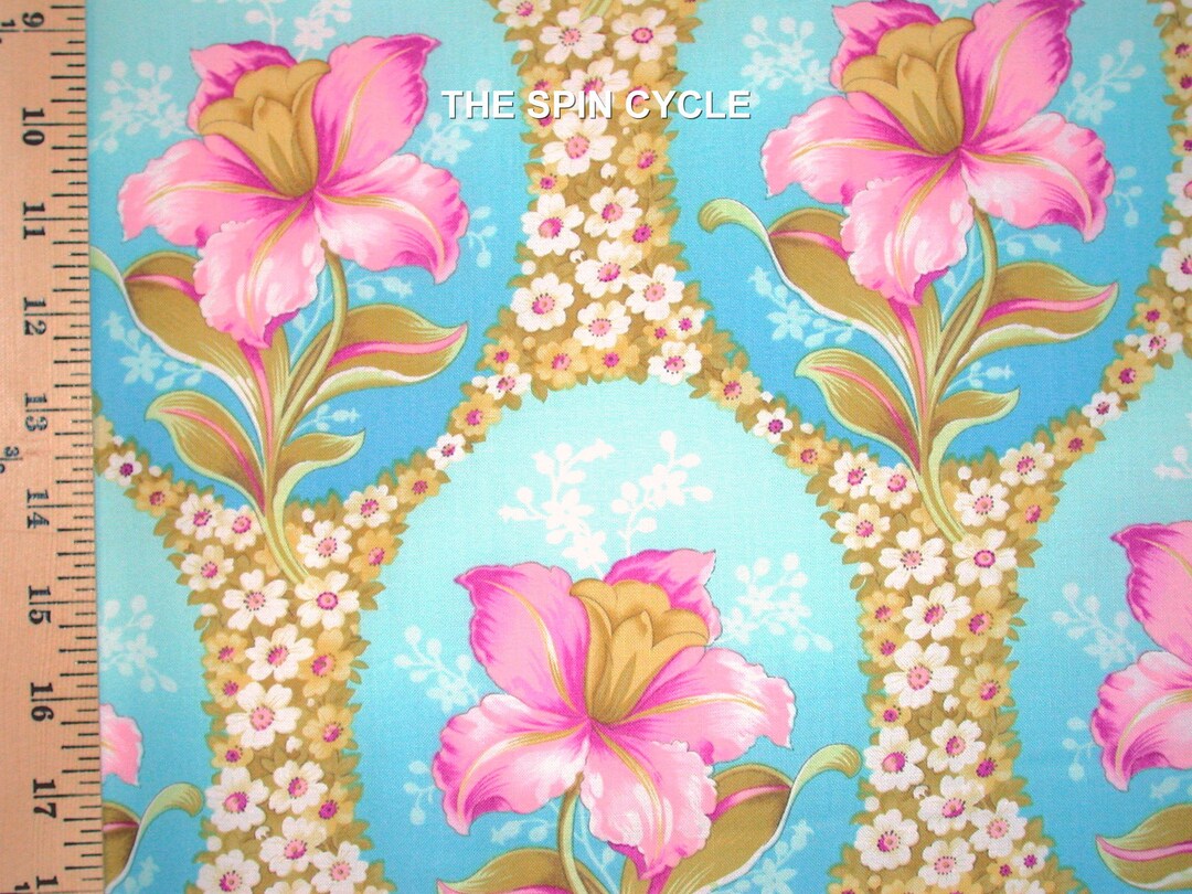 1/2YD Amy Butler GINGER BLISS Tropical Floral Medallions Cherry Blossom Bright Pastels Pink Free ...