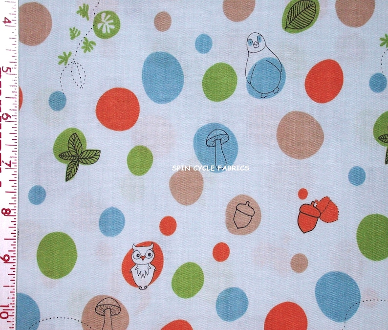 1 Yard Day at the Zoo ANIMAL POLKA DOT Toss Blue Acorn Owl - Etsy