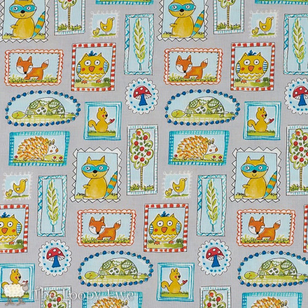 1 Yard FOX PLAYGROUND Animal Frames Grey Gray Baby Nursery Dena Designs ...