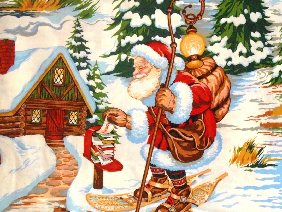 1 Yard Scenic SANTA'S LODGE OUTDOORS Snowshoe Santa Claus Christmas ...