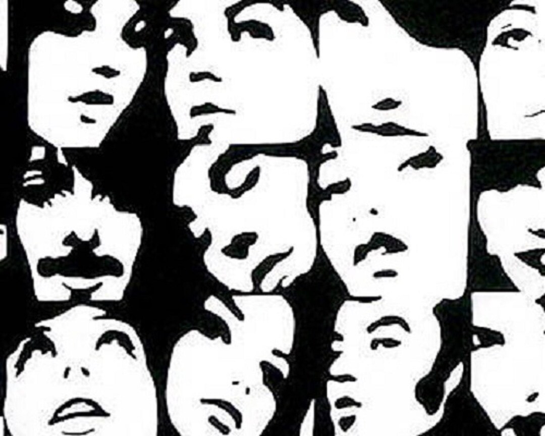 1 Fat Quarter IN CROWD PORTRAITS Black & White Faces Andy Warhol Style ...