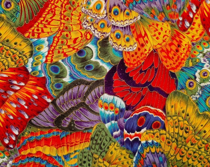 1 Fat Quarter BUTTERFLY WING COLLAGE Red Orange Gold Metallic ...