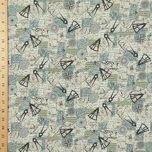 1 Yard NEW WORLD MAP Vintage Explorer Ship Chart Compass Sextant ...