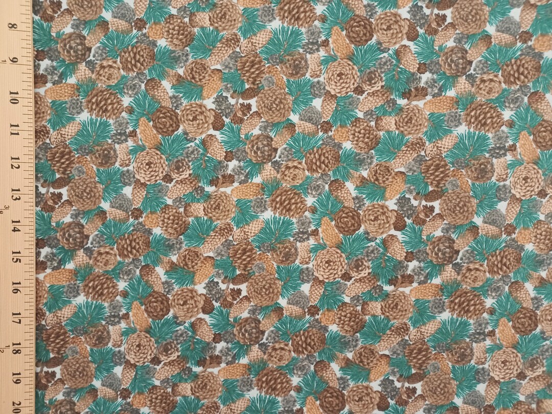 1 Yard Flannel Tiny PINECONE SPRUCE CLUSTERS Blue Sky Rustic Seasons in ...