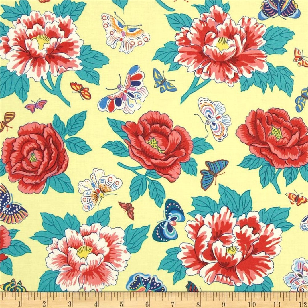 1 Fat Quarter Snow Leopard Floating World PEONY & BUTTERFLY Pwsl023 ...