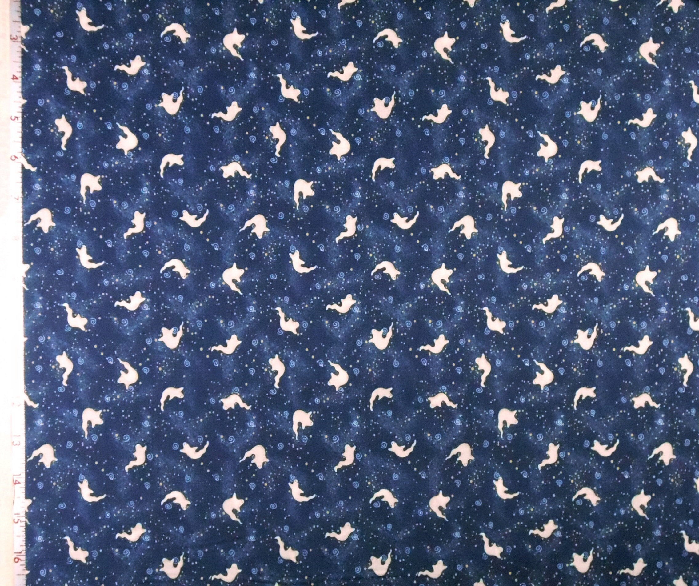 1 Yard Debbie Mumm FLYING BABY GHOSTS Mumms the Word Blue Night Starry ...