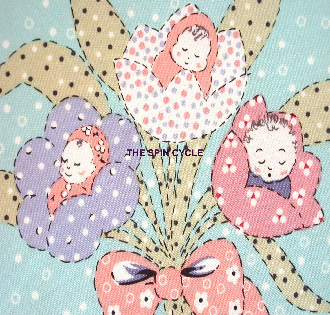 13" X 44" Remnant Piece Calico Sleeping FLOWER BABIES Vintage Nursery ...
