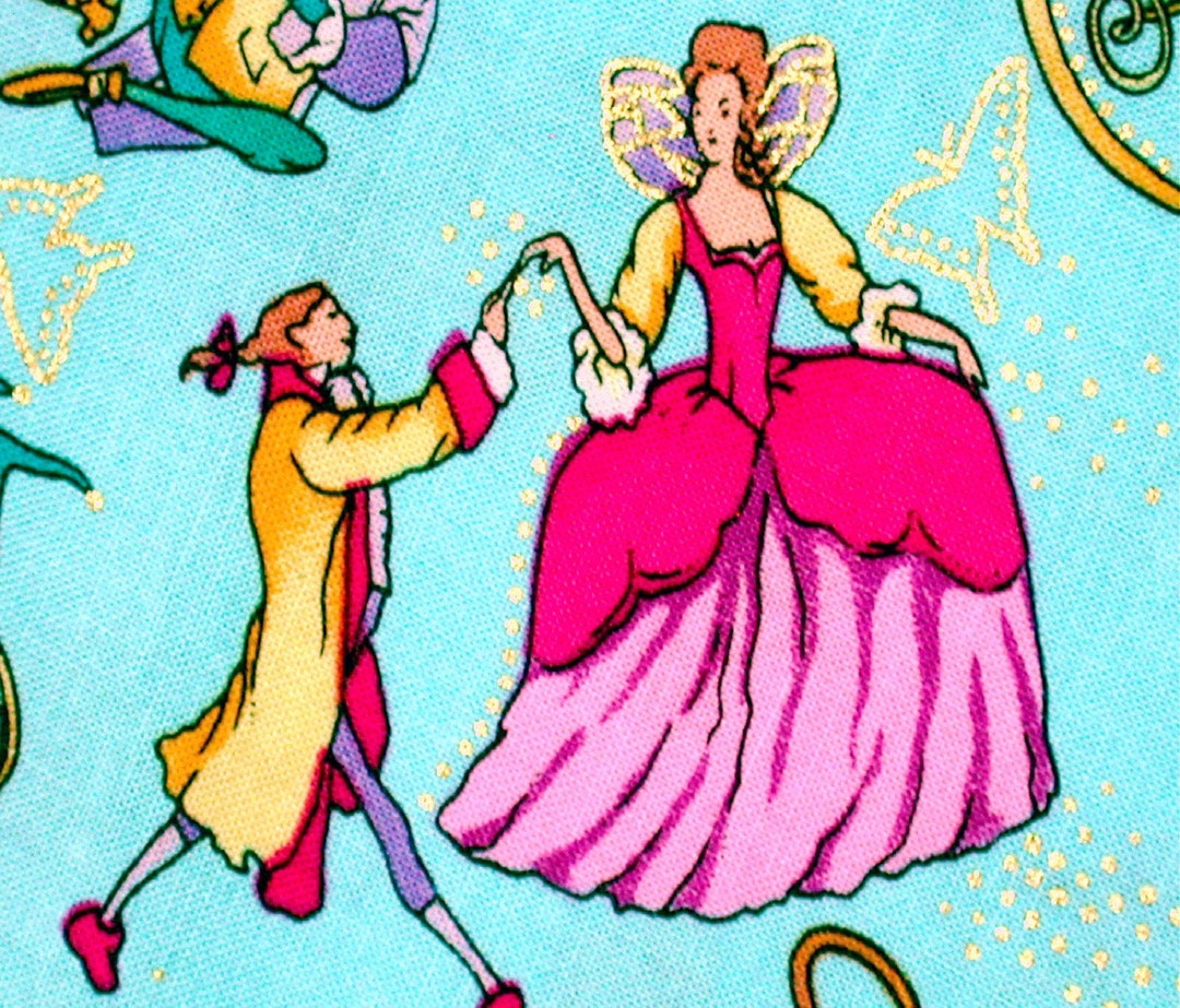 1 Fat Quarter PRINCESS FAIRIES Frogs Elves Fairy Mice Aqua Pink ...