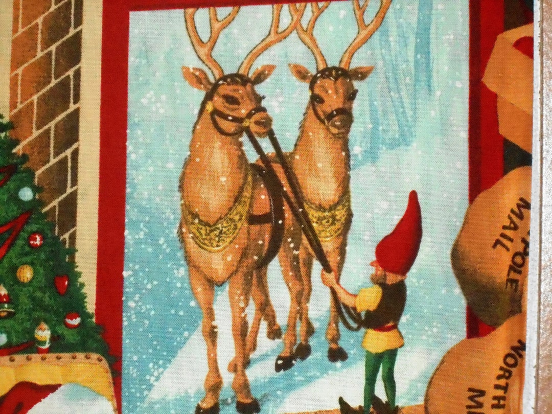1 Yard 100 NORTH POLE LANE Christmas Time Reindeer Elves Mr. & Mrs ...