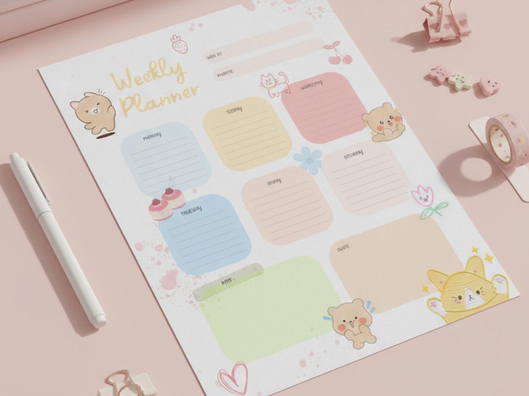 Kawaii Weekly Planner Printable | Pastel Schedule (digital Download) - Etsy