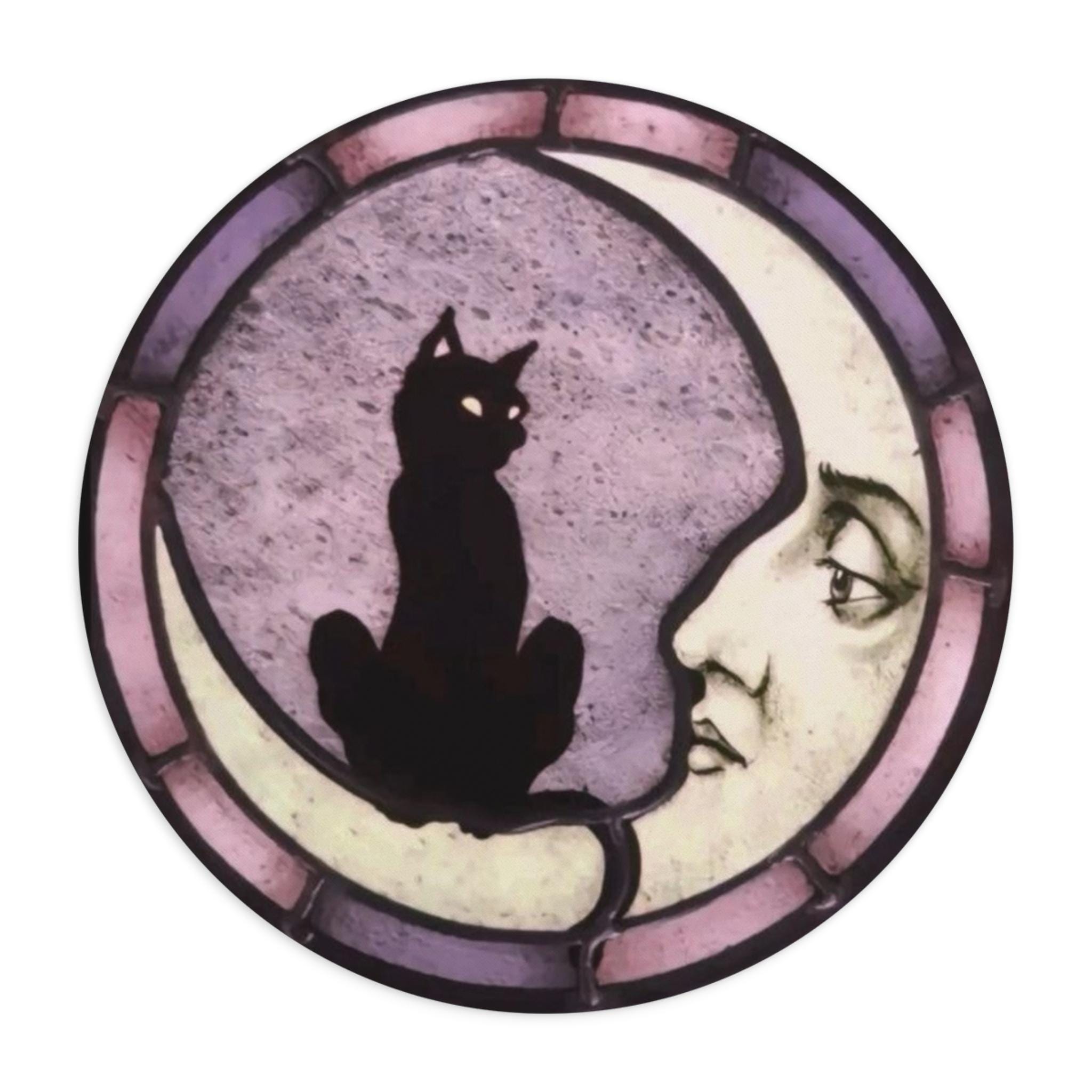 Black Cat on Crescent Moon Mouse Pad | Stained Glass Moon Cat Circle - Etsy