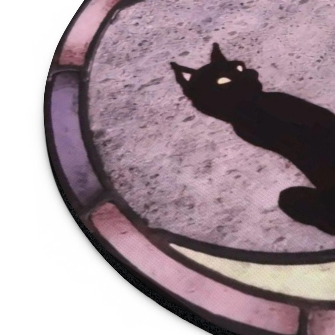 Black Cat on Crescent Moon Mouse Pad | Stained Glass Moon Cat Circle - Etsy