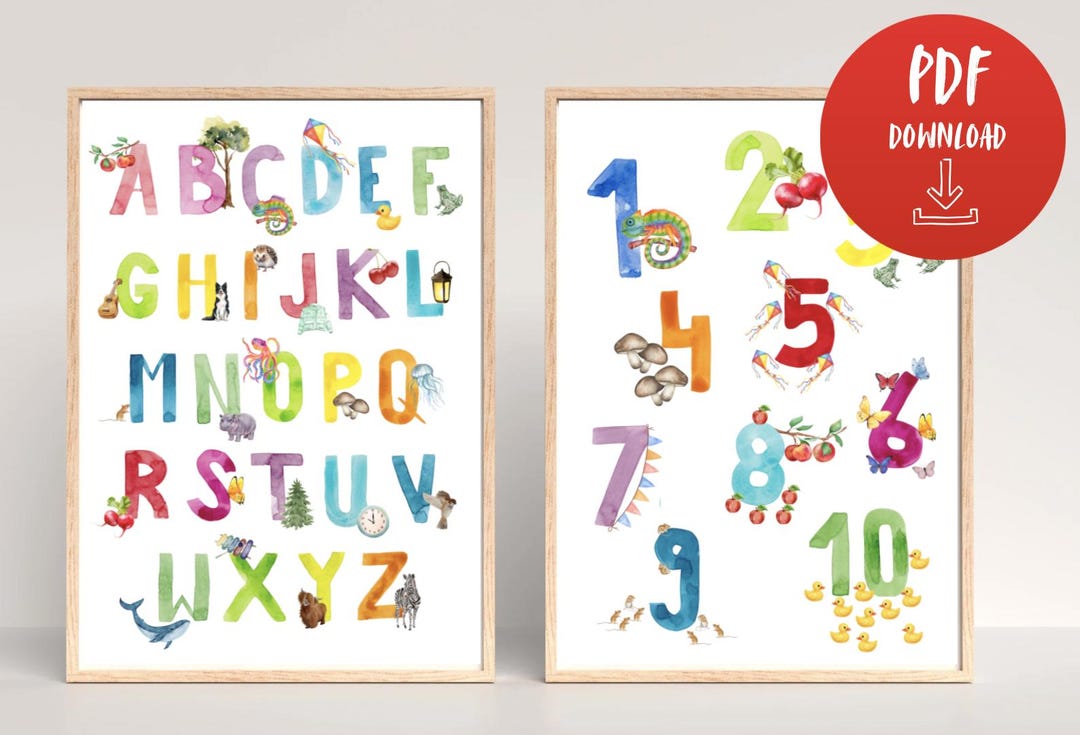 ABC and Numbers Poster Set for Children's Rooms | Colorful Alphabet ...