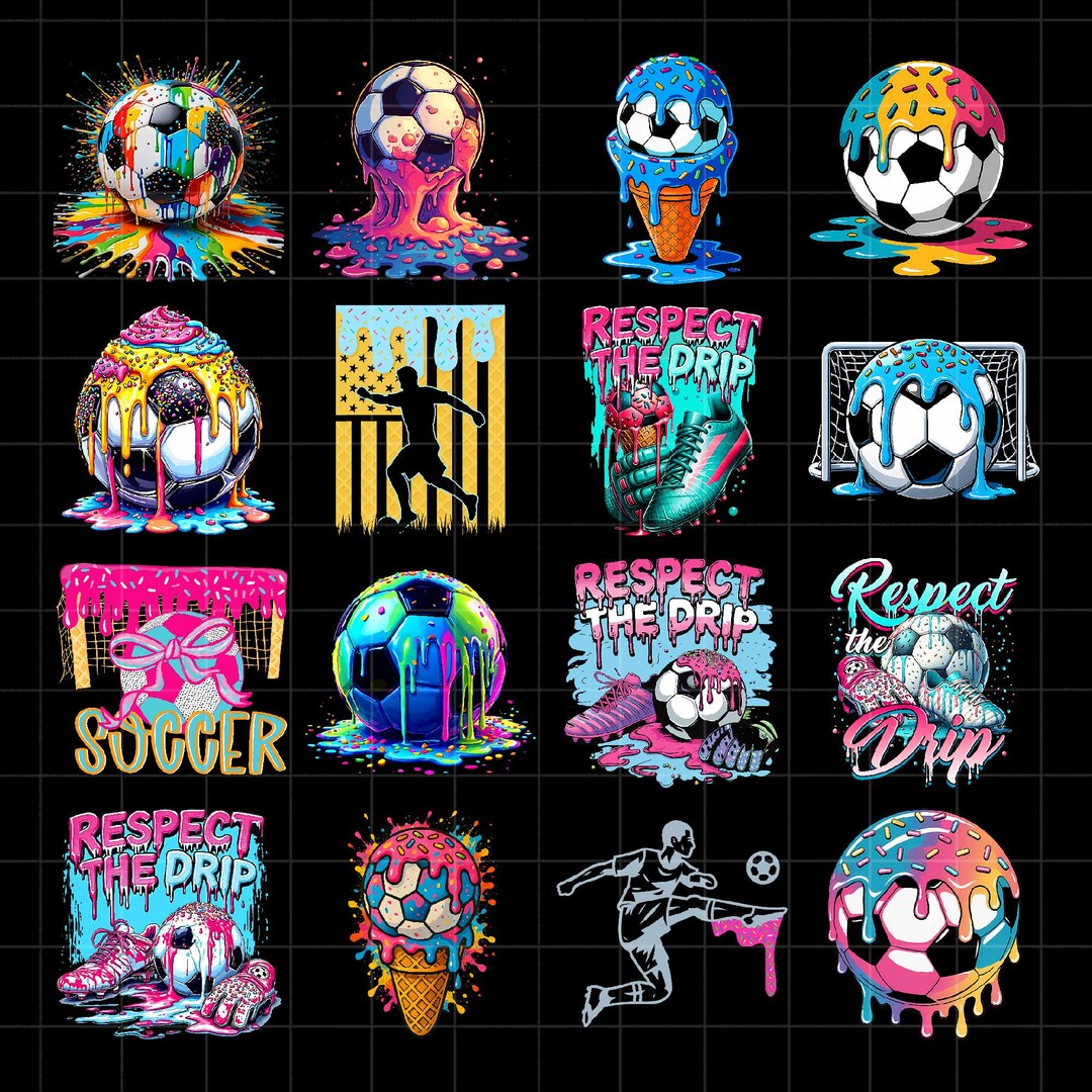 Soccer Drip PNG Bundle, Respect the Drip Soccer Ball Ice Cream Melt ...