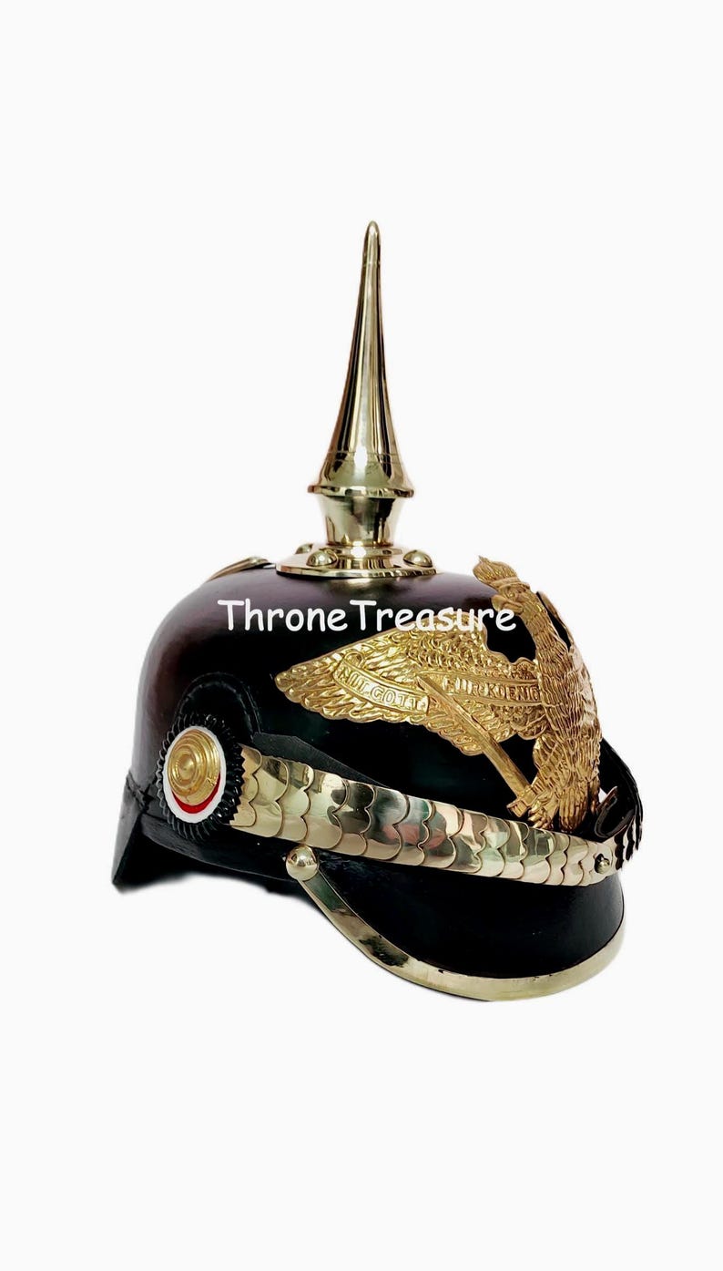 German Imperial Pickelhaube Helmet Brass Spike Prussian Leather Helmet ...